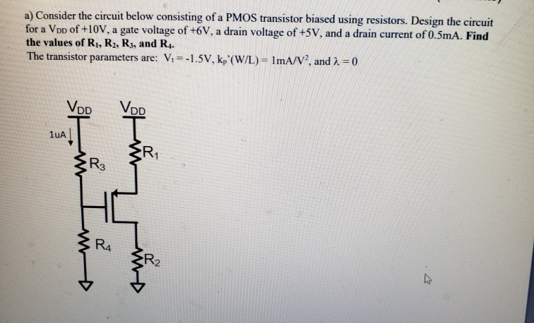 Solved a) Consider the circuit below consisting of a PMOS | Chegg.com