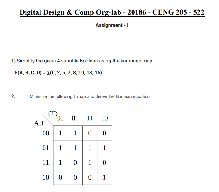 Solved 1 Simplify The Given 4 Variable Boolean Using The
