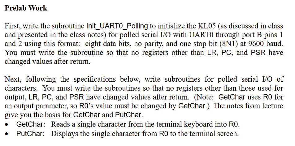Solved First, write the subroutine Init_UART0_Polling to | Chegg.com