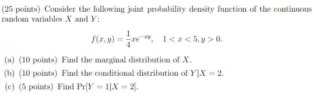 Solved (25 points) Consider the following joint probability | Chegg.com