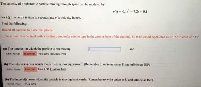 Solved The velocity of a subatomic particle moving through | Chegg.com