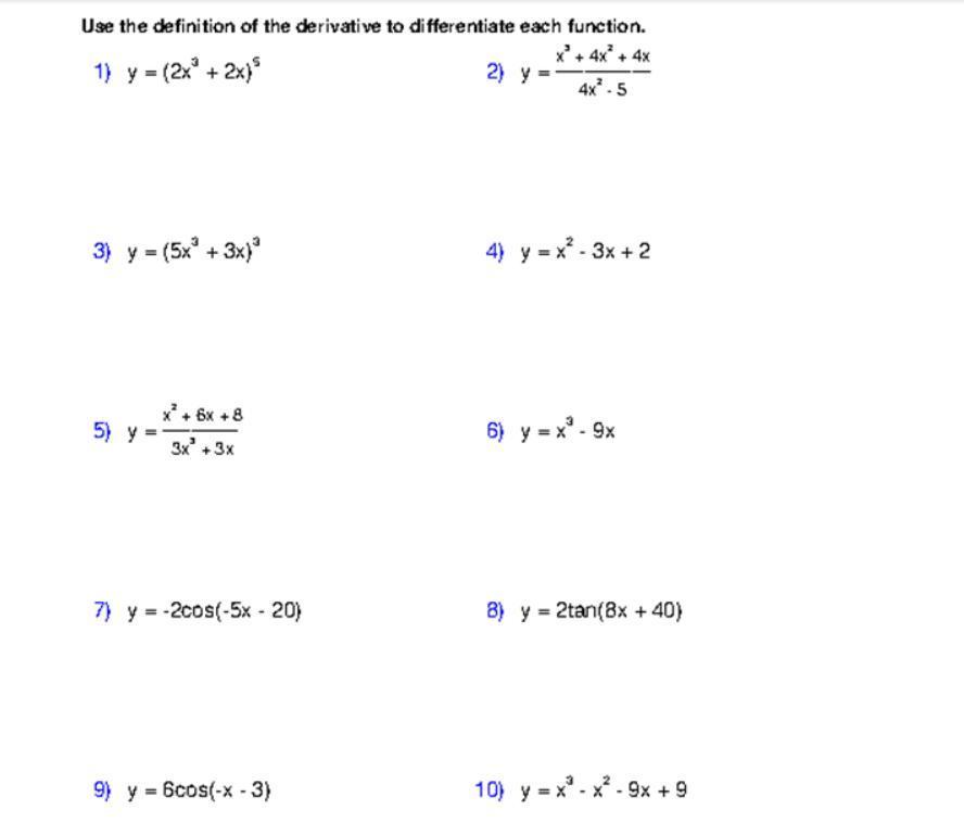 Solved Use the definition of the derivative to differentiate | Chegg.com