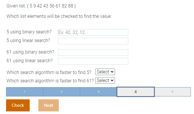 Solved Given list: { 5 9 42 43 56 61 82 88 }5 ﻿using binary | Chegg.com