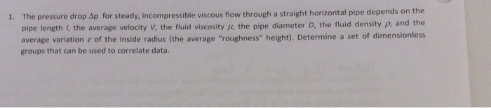 Solved The pressure drop Delta p steady, incompressible | Chegg.com
