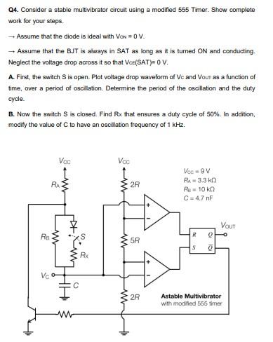 Solved Q4. Consider a stable multivibrator circuit using a | Chegg.com