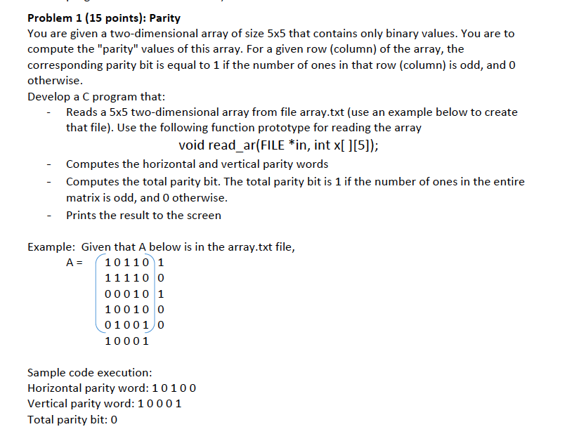 Solved Problem 1 (15 points): Parity You are given a | Chegg.com