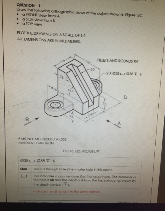 Solved Draw the following orthographic views of the object | Chegg.com
