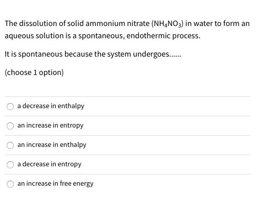 Solved The dissolution of solid ammonium nitrate (NH4NO3) in | Chegg.com