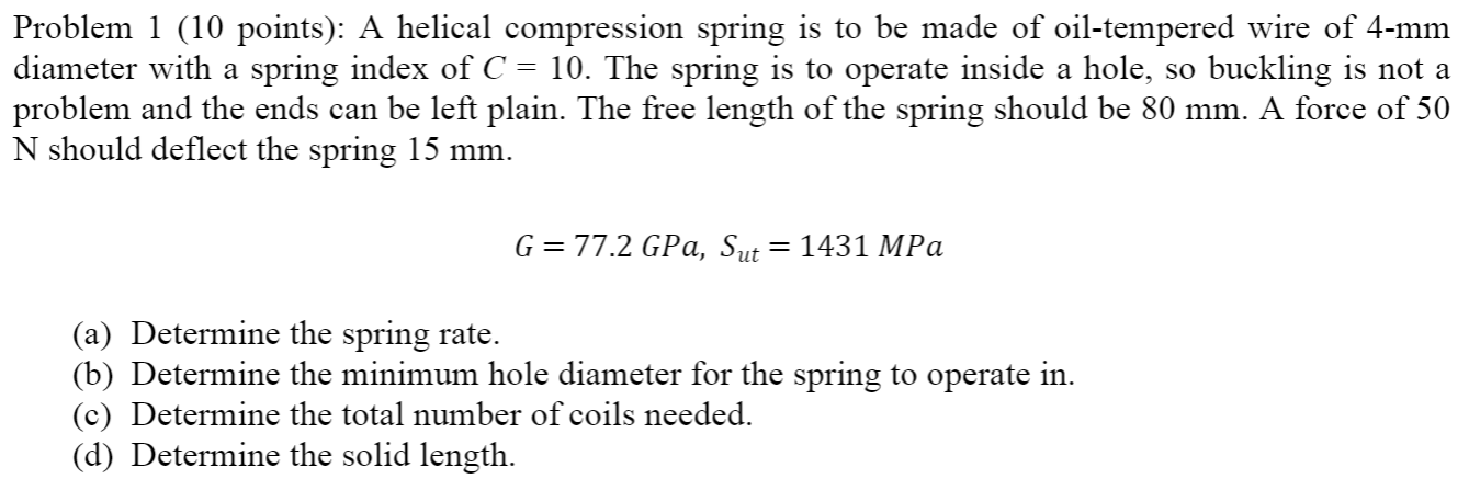 Solved Problem 1 (10 points): A helical compression spring | Chegg.com