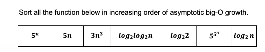 Solved Sort all the function below in increasing order of | Chegg.com