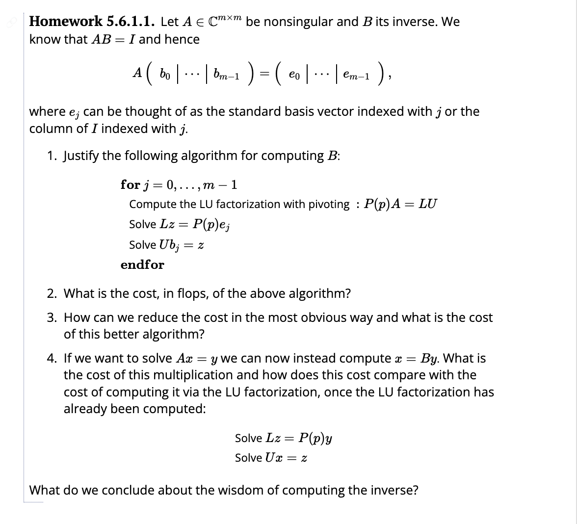 Solved Homework 5 6 1 1 Let A∈cm×m Be Nonsingular And B Its