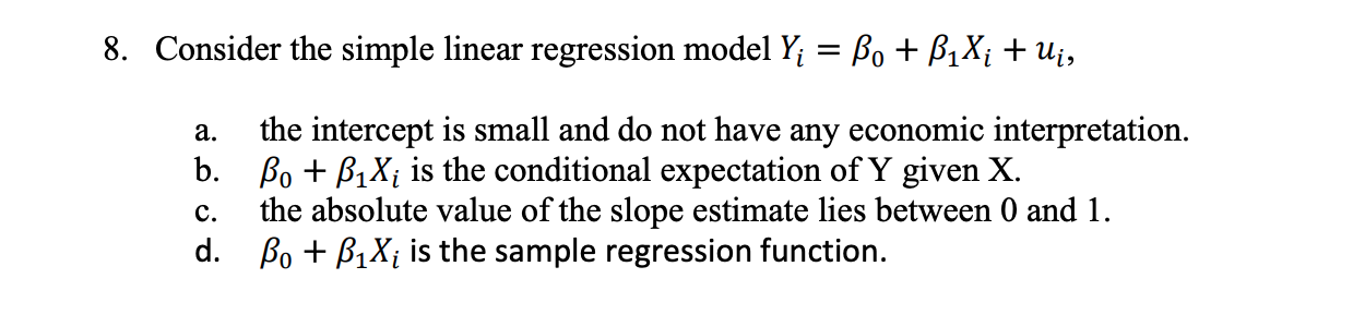 8. Consider the simple linear regression model Yi = | Chegg.com