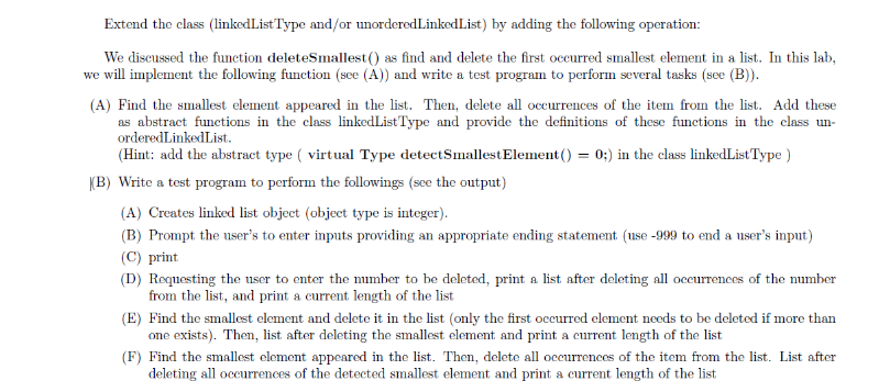 Solved a Extend the class (linked List Type and/or unordered | Chegg.com