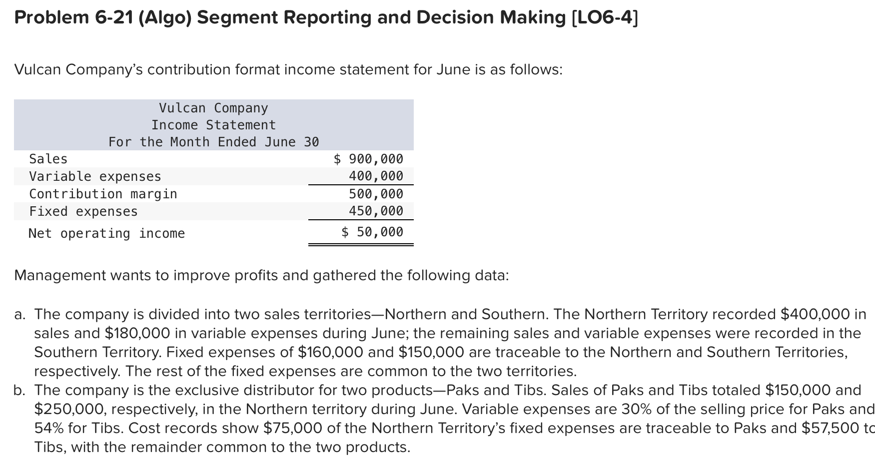 Solved Problem 6-21 (Algo) Segment Reporting and Decision | Chegg.com
