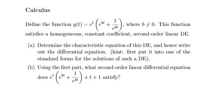 Solved Calculus ht) ebt obt + where b+0. This function | Chegg.com