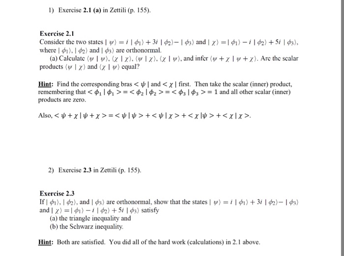 Solved 1) Exercise 2.1 (a) in Zettili (p. 155) Exercise 2.1 | Chegg.com
