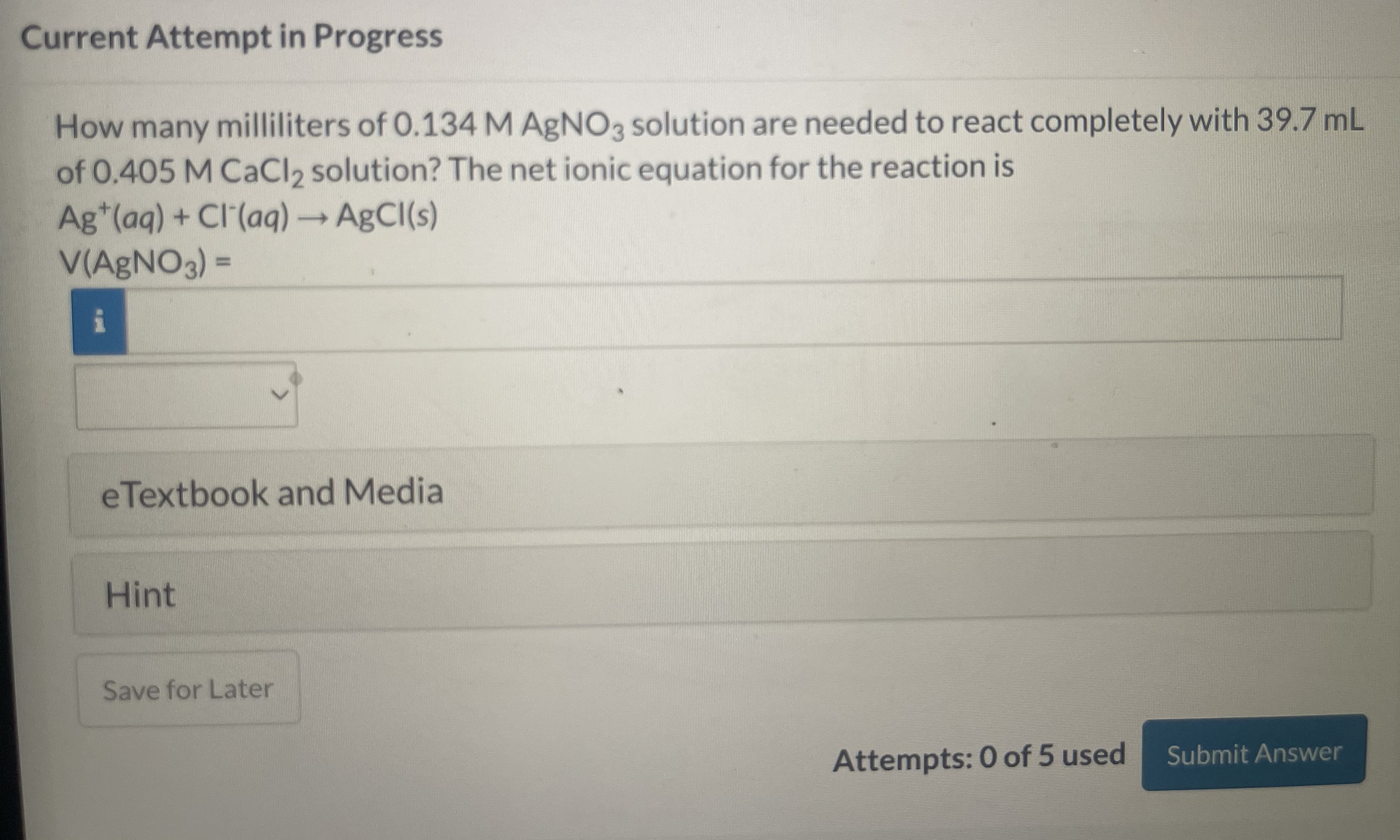 Solved Current Attempt in Progress How many milliliters of | Chegg.com