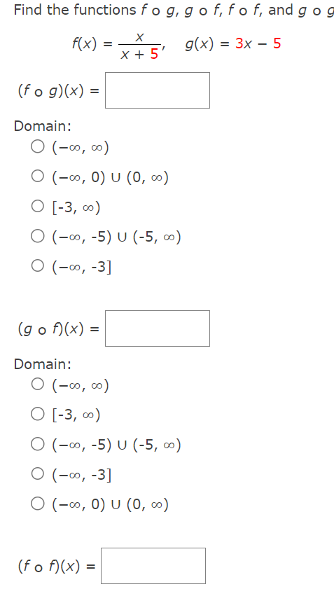 Solved Find the functions f ∘ g, g ∘ f, f ∘ f, and g ∘ g and | Chegg.com