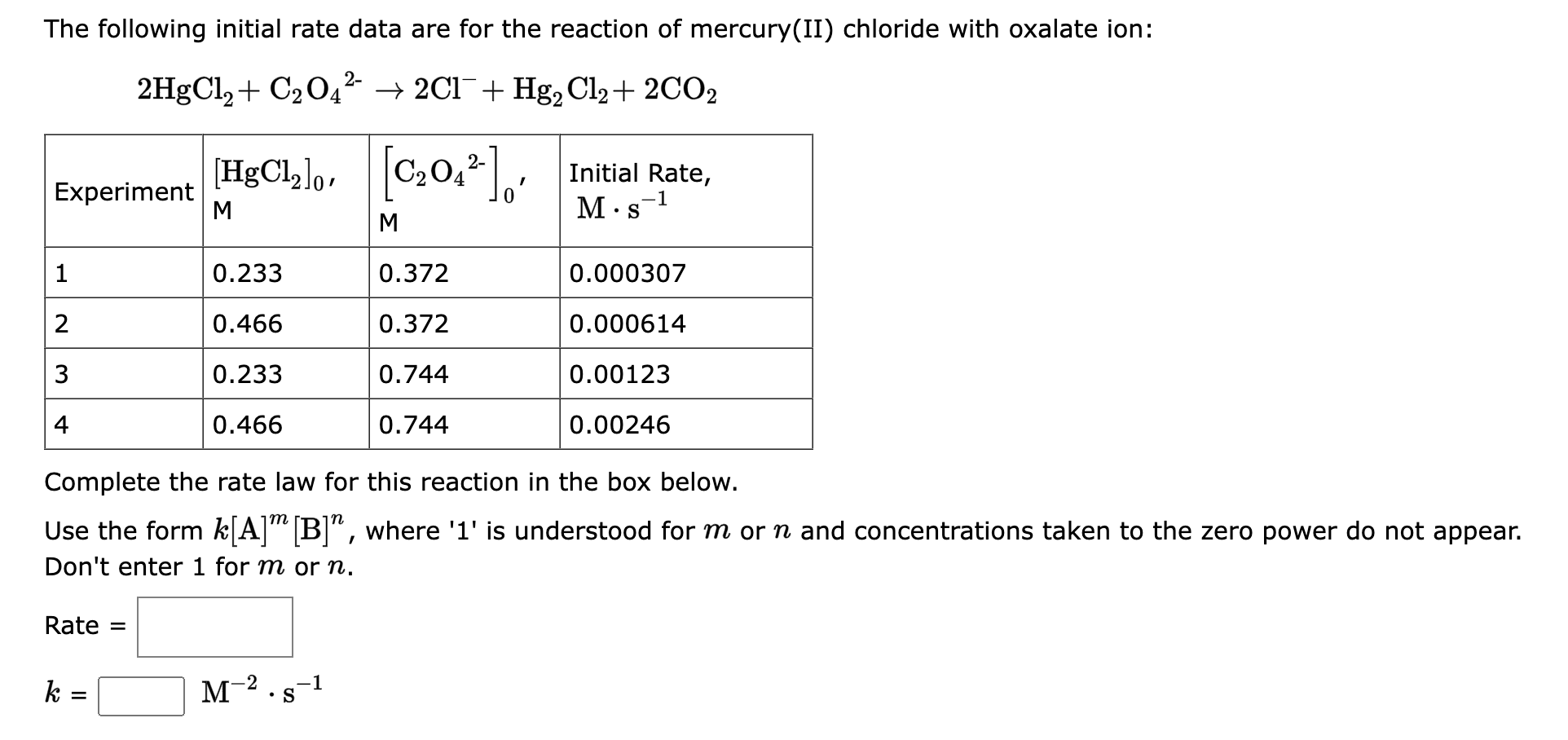 Solved The following initial rate data are for the reaction | Chegg.com