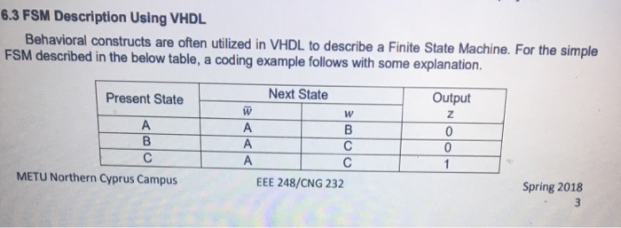 Solved 6.3 FSM Description Using VHDL Behavioral constructs | Chegg.com