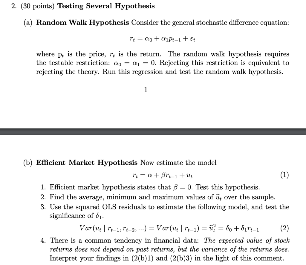 Solved 2. (30 points) Testing Several Hypothesis (a) Random | Chegg.com