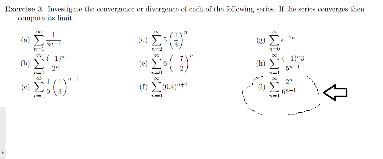 Solved Exercise 3. Investigate the convergence or divergence | Chegg.com