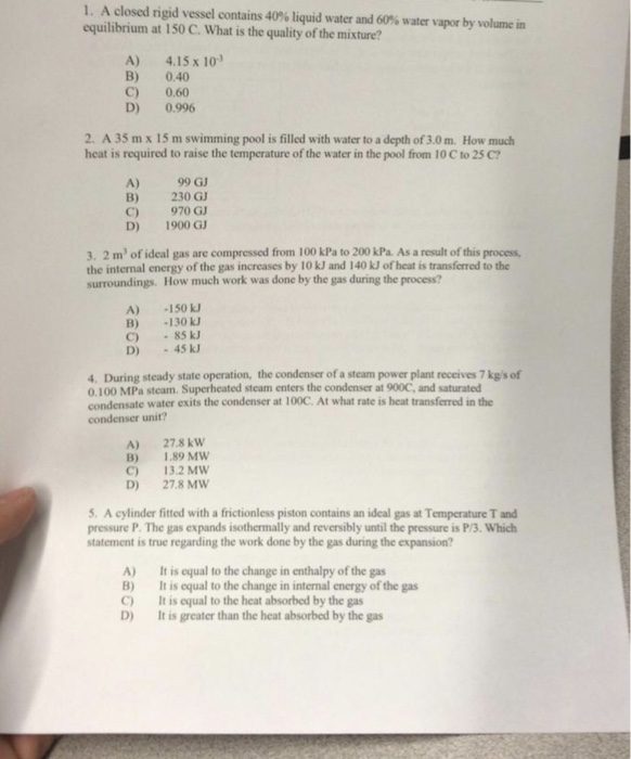 Solved 1, A closed rigid vessel contains 40% liquid water | Chegg.com