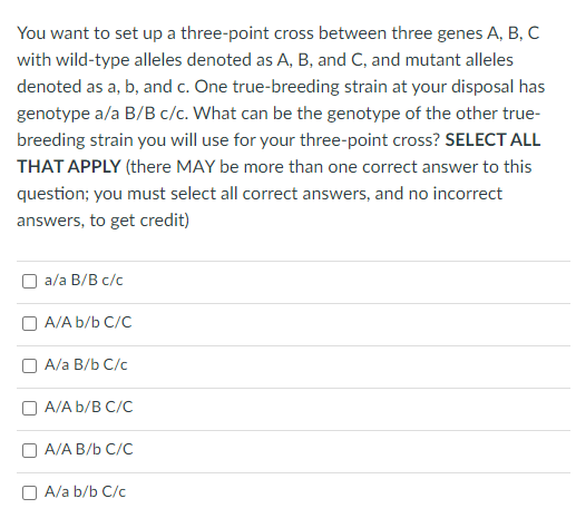 Solved You want to set up a three-point cross between three | Chegg.com