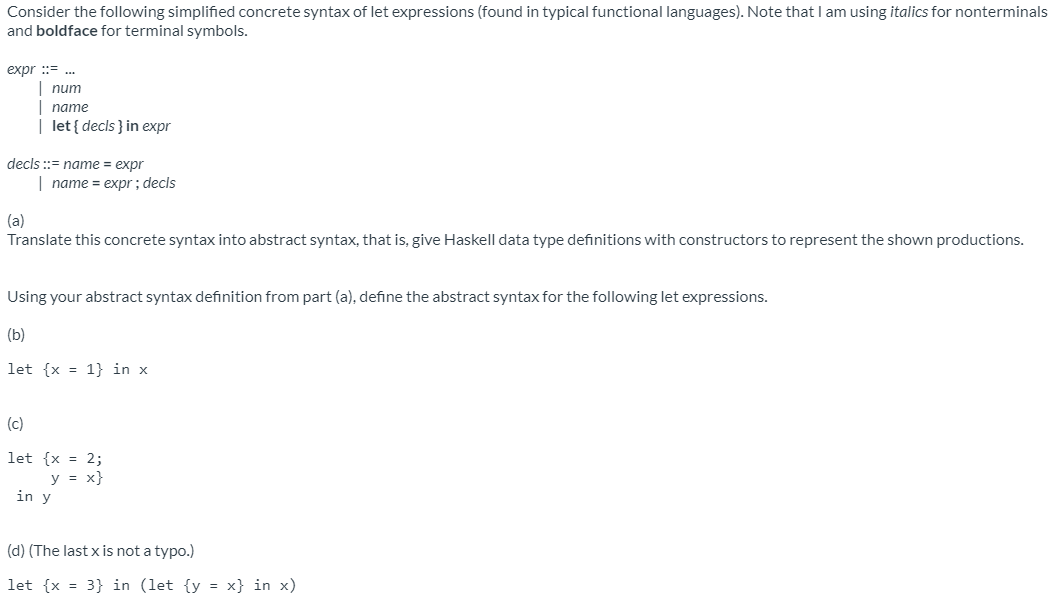 Consider the following simplified concrete syntax of | Chegg.com