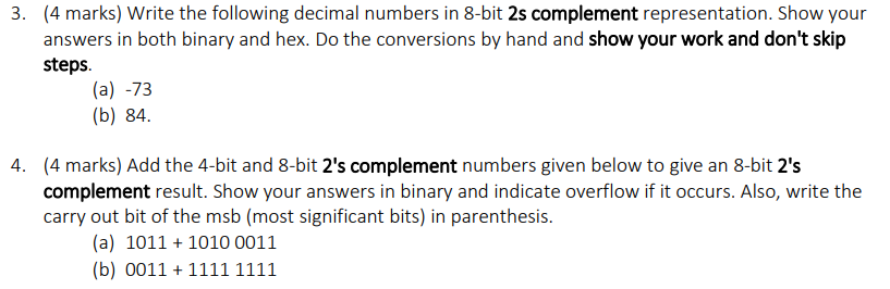 Solved 3. (4 marks) Write the following decimal numbers in | Chegg.com