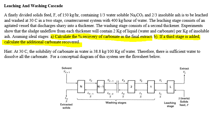 Solved Leaching And Washing Cascade A finely divided solids | Chegg.com