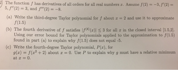 Solved The function f has derivatives of all orders for all | Chegg.com