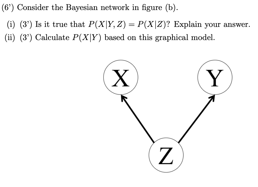 Solved (6') Consider the Bayesian network in figure (b). (i) | Chegg.com