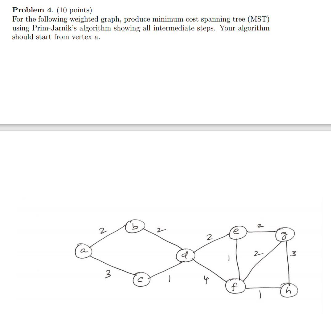 Solved Problem 4. (10 points) For the following weighted | Chegg.com