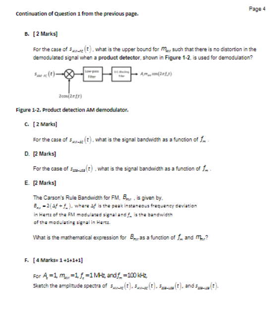Solved Question 1 Analogue Modulation Consider The Analogue
