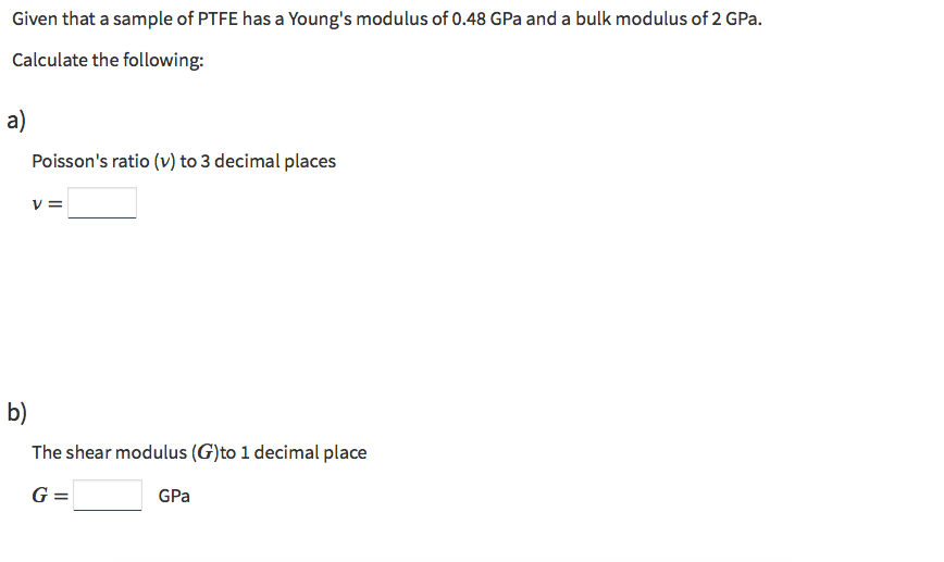 Solved Given that a sample of PTFE has a Young's modulus of | Chegg.com