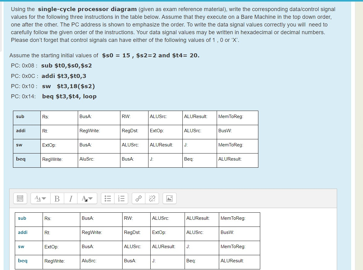 Using the single-cycle processor diagram (given as | Chegg.com