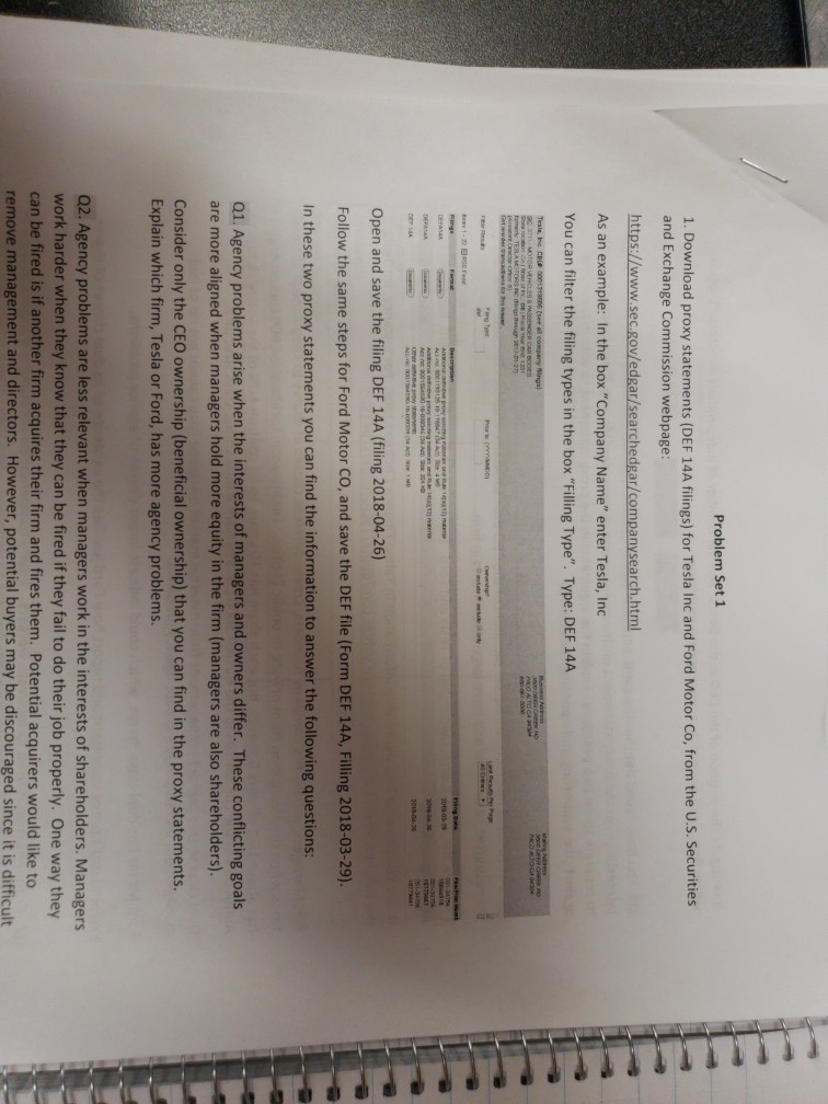 Solved Problem Set 1 1. Download proxy statements (DEF 14A | Chegg.com