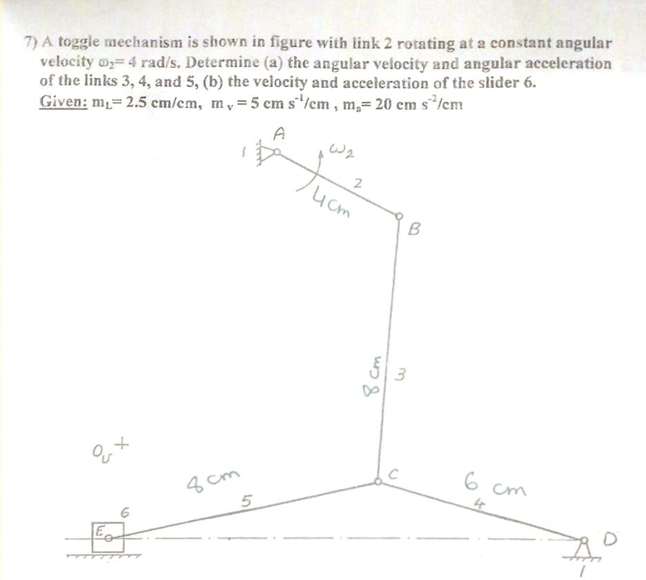 7) A toggle mechanism is shown in figure with link 2 | Chegg.com