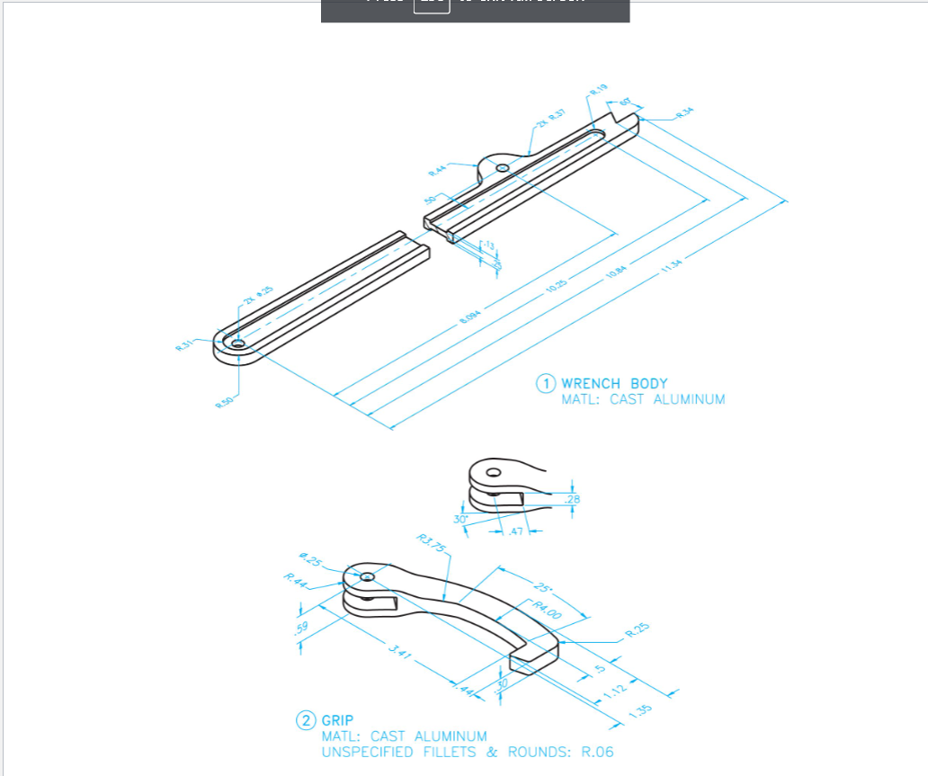 Problem PART 1:ASSEMBLY/Working drawing (in.)Assembly | Chegg.com