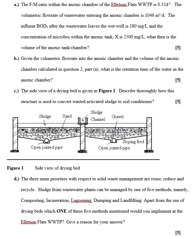 Solved a.) The F/M ratio within the anoxic chamber of the | Chegg.com