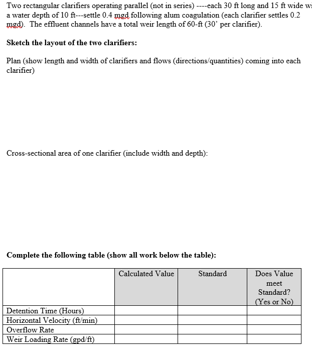 Two rectangular clarifiers operating parallel (not in | Chegg.com