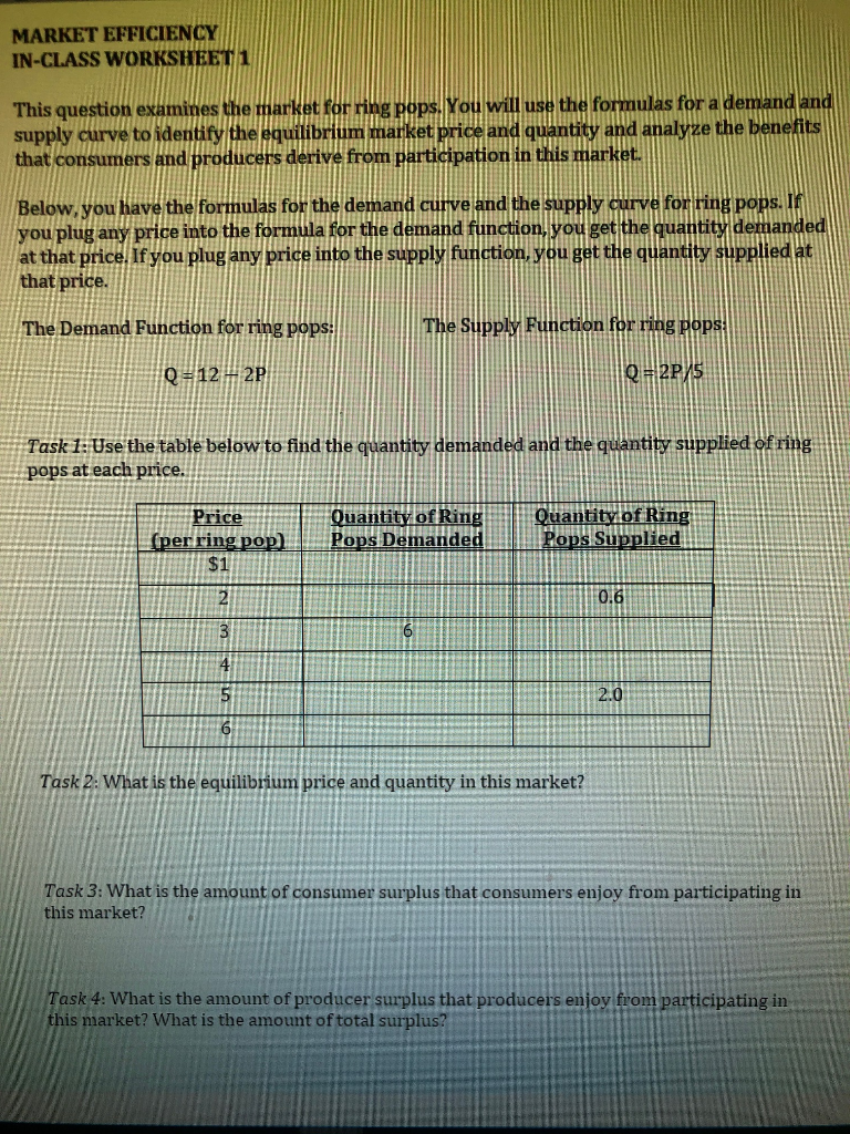 Solved MARKET EFFICIENCY IN-CLASS WORKSHEET 1 This question | Chegg.com