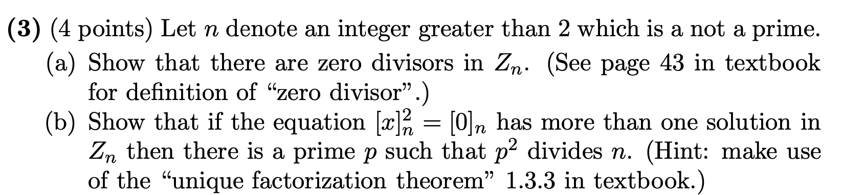 Solved (3) (4 points) Let n denote an integer greater than 2 | Chegg.com