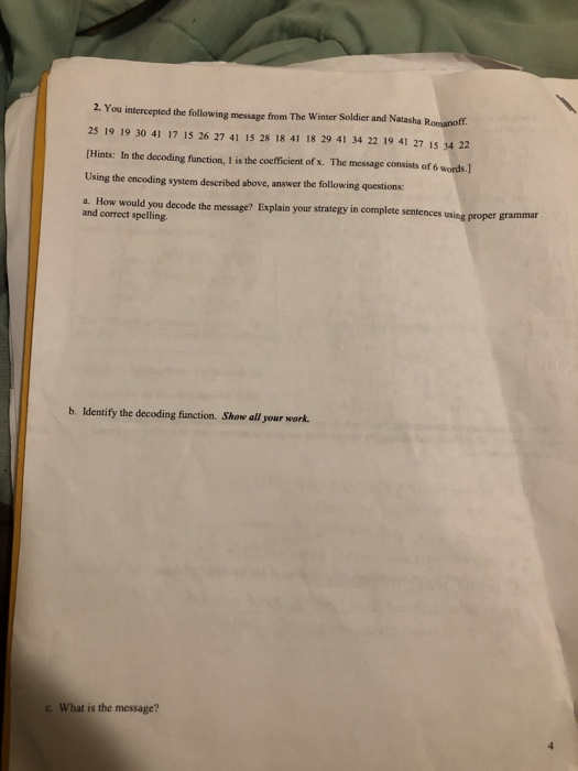 Solved 2. You intercepted the following message from The | Chegg.com