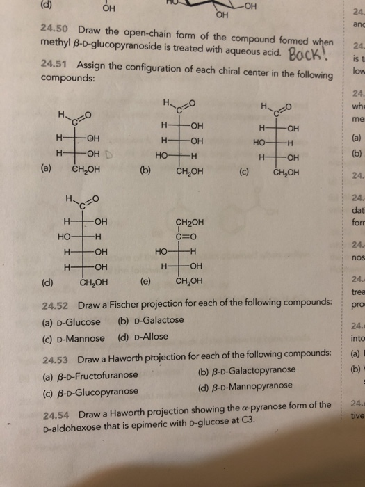Solved но : 24. and 24.50 Draw the open-chain form of the | Chegg.com