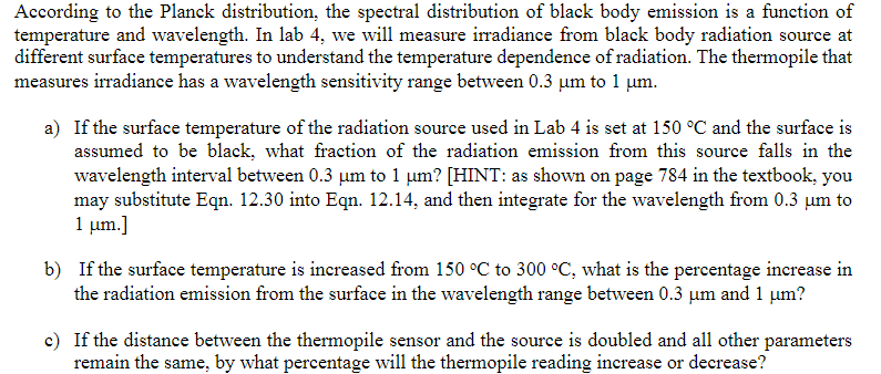 Solved According to the Planck distribution, the spectral | Chegg.com