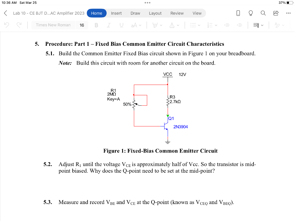 Solved Figure 1: Fixed Bias Common Emitter Circuit, find IC, | Chegg.com