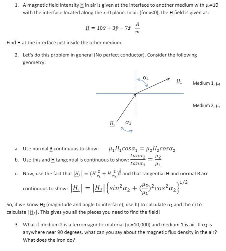 Solved 1. A magnetic field intensity H in air is given at | Chegg.com