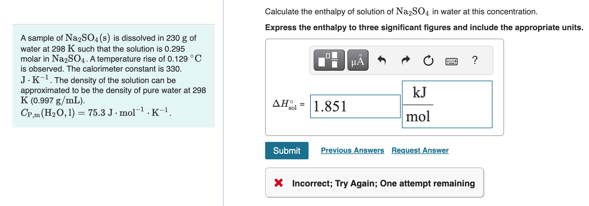 Solved Calculate the enthalpy of solution of Na2SO4 in water | Chegg.com